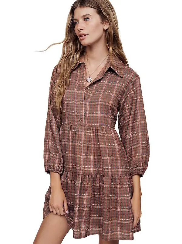 Maeve Bettina Plaid Mini Shirtdress - Brown Gingham