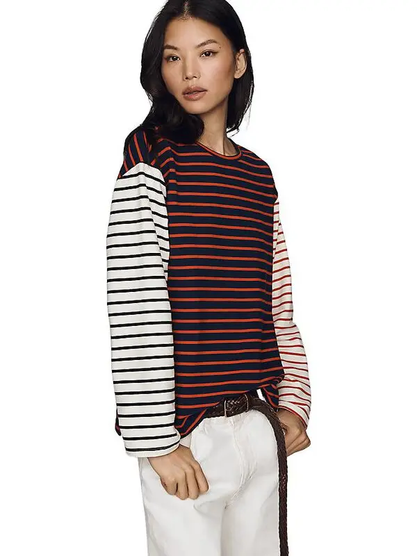 English Factory Striped Cotton Long-sleeve Top - Navy Multi