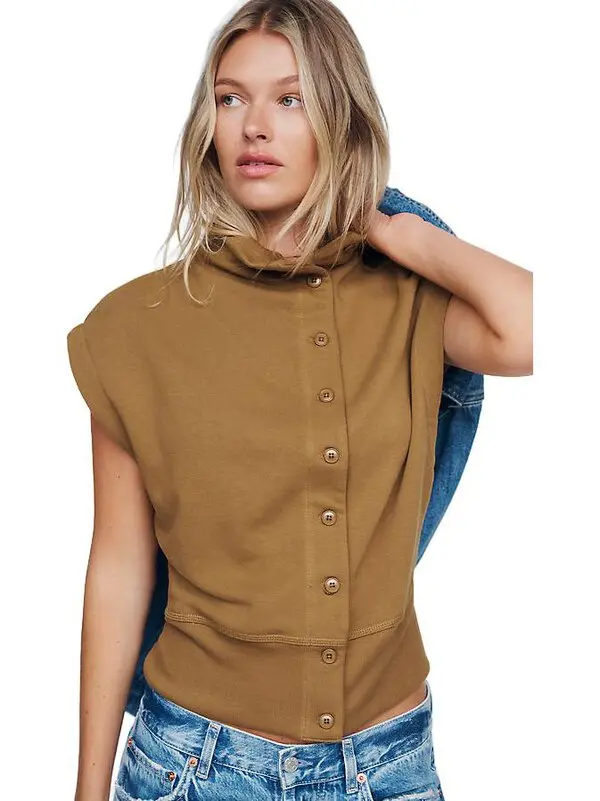 Anthropologie Funnel-neck Short-sleeve Sweater - Brown