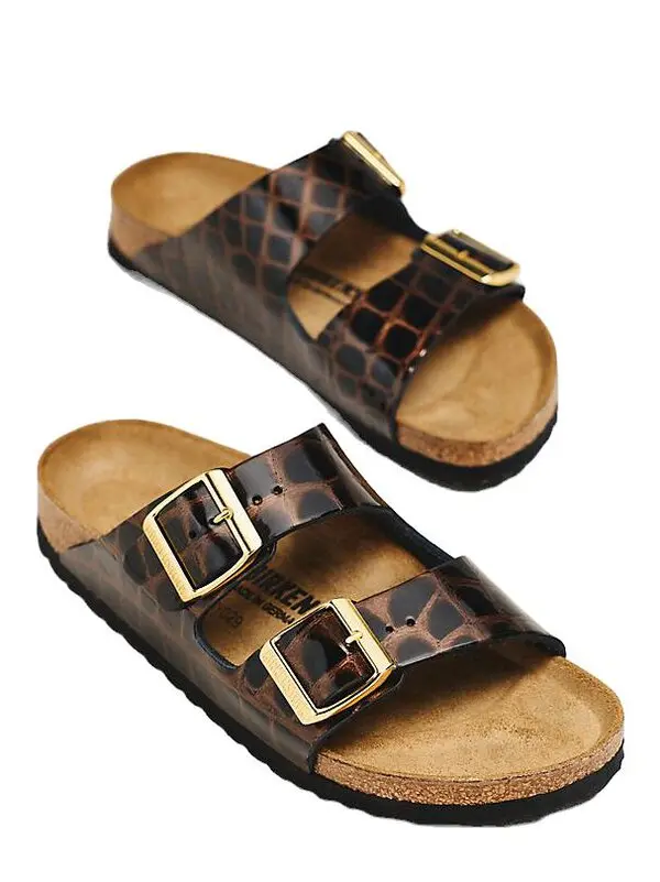 BIRKENSTOCK Arizona Croc-embossed Sandals - Black