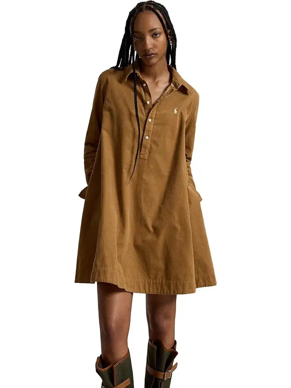 Ralph Lauren Corduroy Pleated Shirtdress - Tan