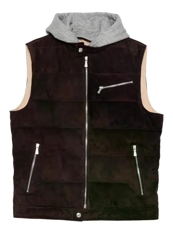 Eleventy Hooded Quilted Gilet - Brown
