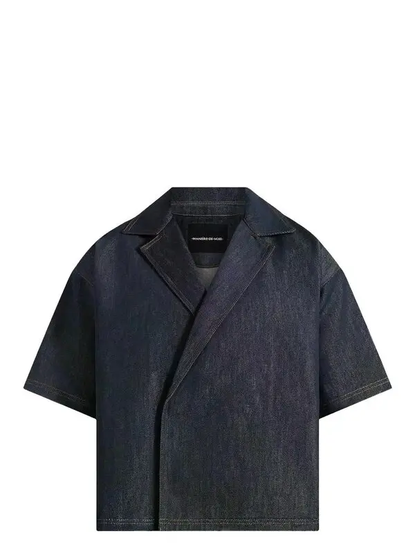 Manière De Voir Abel In Indigo Boxy Double-breasted Denim Shirt - Blue