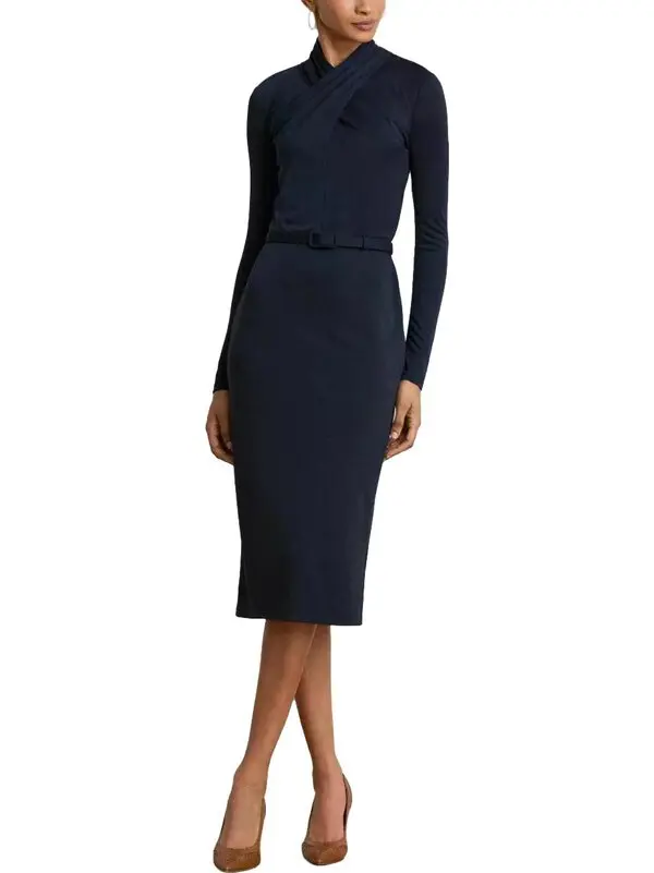 Ralph Lauren Long Sleeve Mock-neck Midi Dress - Blue
