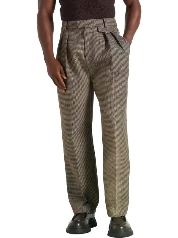 Manière De Voir Pierre Houndstooth Twin-pleat Trousers - Brown