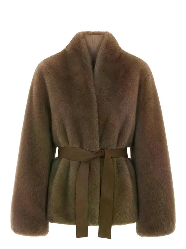 VALENTINI 1972 Belted Faux-fur Jacket - Brown