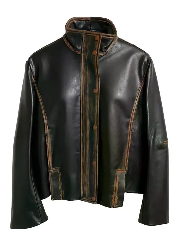 Brandon Maxwell Mason High-neck Leather Jacket - Brown