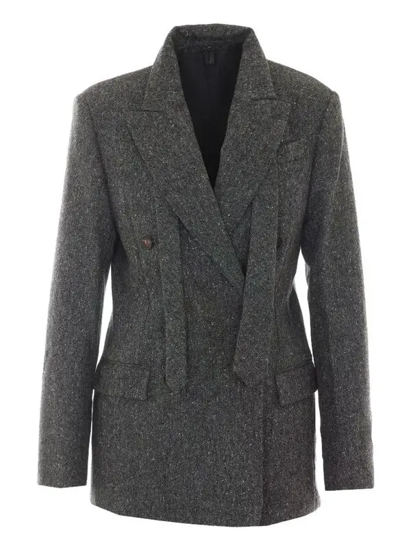 Brunello Cucinelli Double-breasted Tweed Blazer - Grey