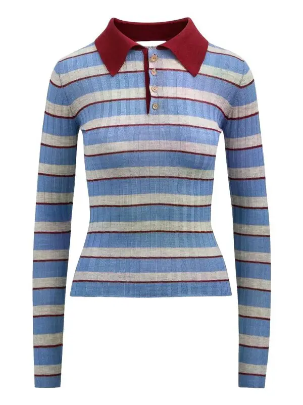 Brandon Maxwell Striped Polo Top - Blue
