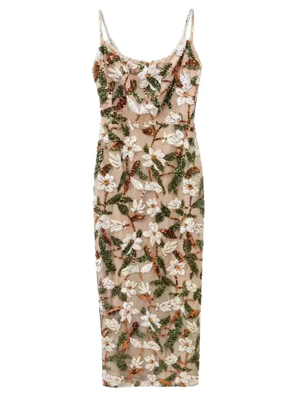 BRONX AND BRONCO Sequin-embellished Floral-embroidered Midi Dress - Neutrals