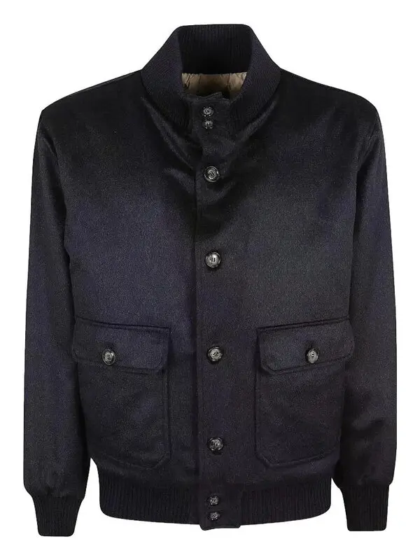 BARBA NAPOLI Button-up Bomber Jacket - Blue