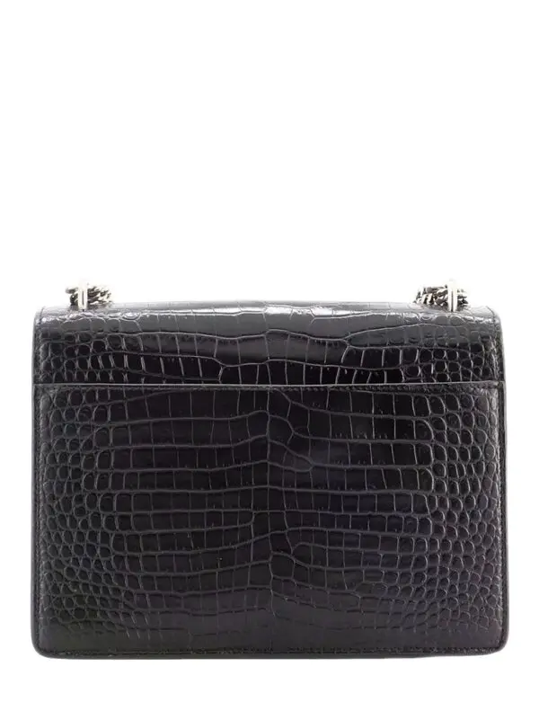 Saint Laurent Sunset Crocodile Embossed Leather Medium Cross Body Bag - Black