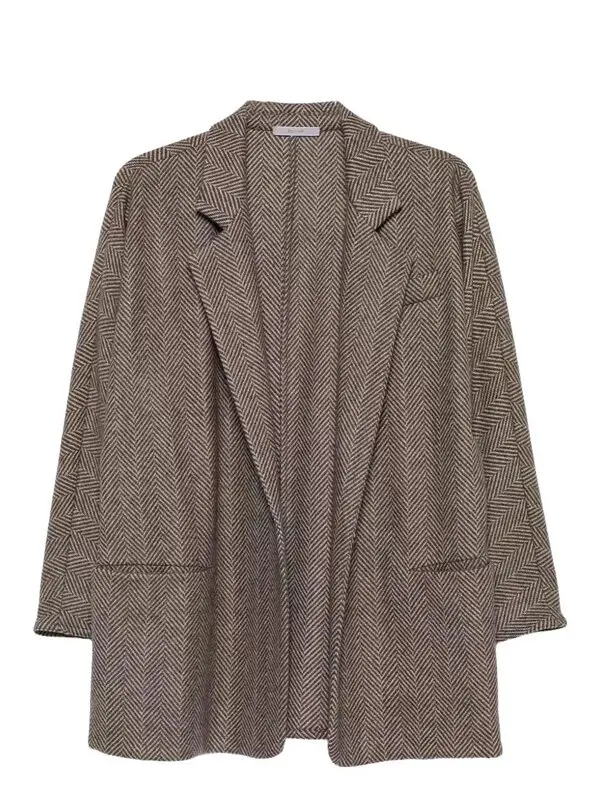 Dusan Herringbone Pattern Notch Lapel Jacket - Brown