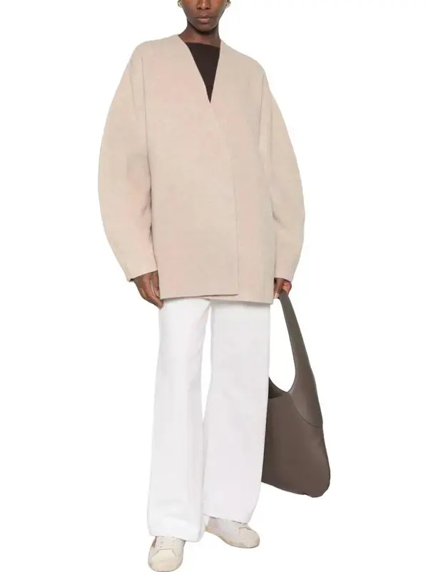 RUOHAN V-neck Cocoon-sleeve Coat - Neutrals