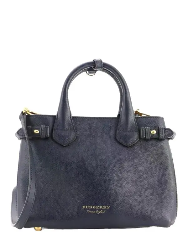 Burberry Banner Leather And House Check Canvas Small Tote Bag - Blue
