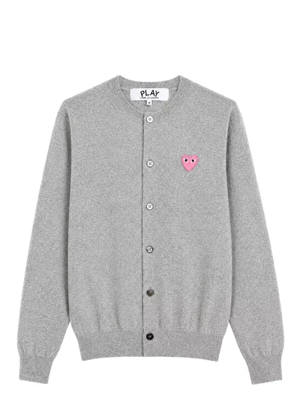 Play Comme Des Garcon Heart-patch Round-neck Cardigan - Grey