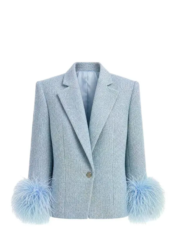 BRONX AND BRONCO Feather-trim Tweed Jacket - Blue