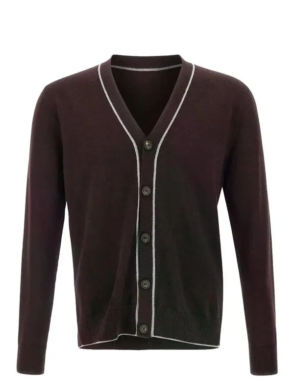 Eleventy Piping-detail Ribbed-trim Cardigan - Brown