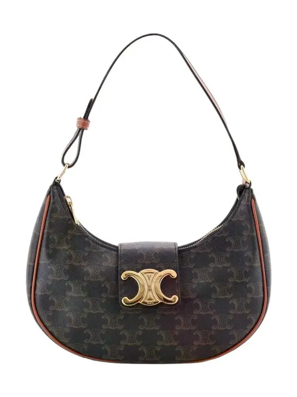 Celine Ava Triomphe Shoulder Bag In Coated Canvas - Brown