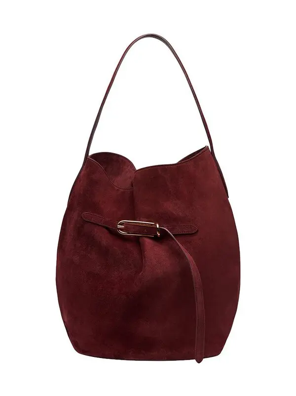 LIFFNER Belted Bucket Bag Large Burgundy Suede - Red