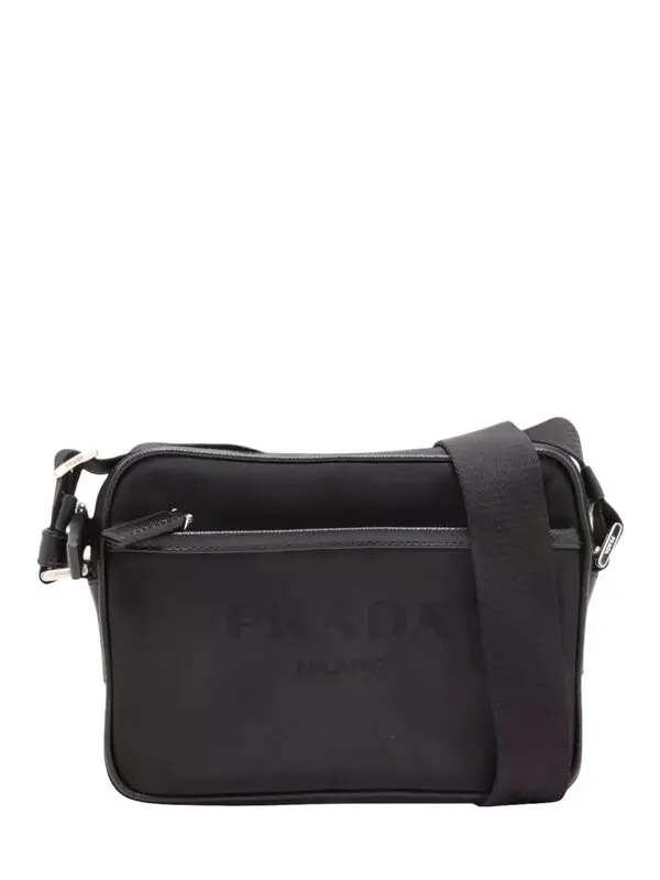 Prada Saffiano Trimmed Tessuto Logo Camera Bag Cross Body Bag - Black