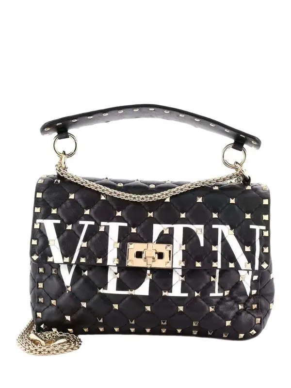Valentino Garavani Vltn Rockstud Spike Flap Bag Quilted Leather Medium Shoulder Bag - Black