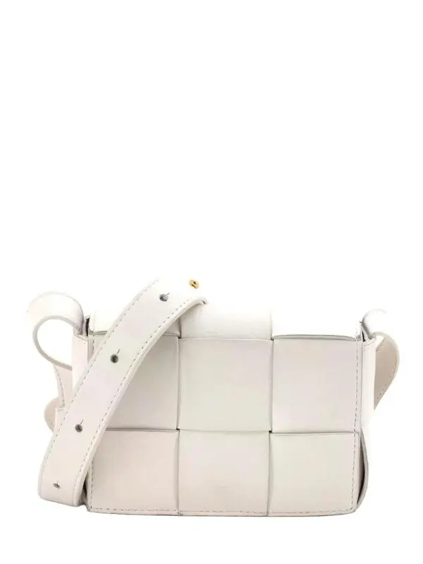 Bottega Veneta Cassette Maxi Intrecciato Leather Candy Crossbody Bag - White