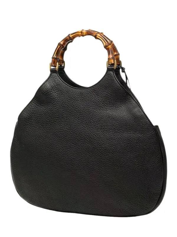 Gucci Pebbled Calfskin Bamboo Hobo Bag - Black