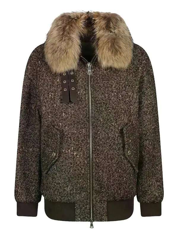 ERMANNO FIRENZE Faux-fur Collar Bomber Jacket - Brown