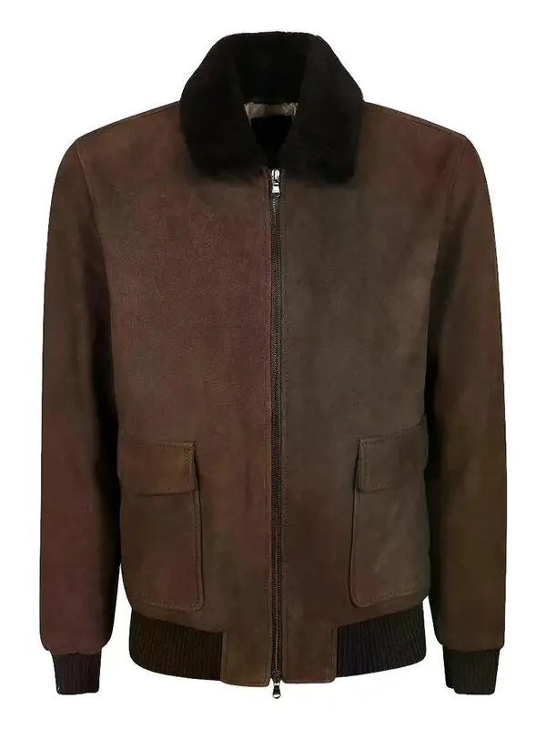 BARBA NAPOLI Shearling-collar Bomber Jacket - Brown