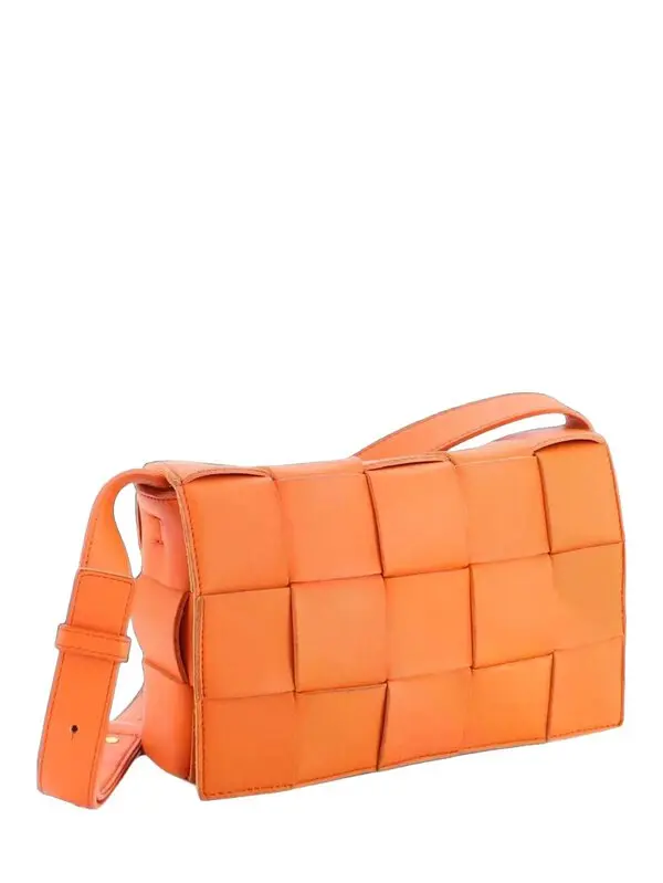 Bottega Veneta Cassette Maxi Intrecciato Leather Small Cross Body Bag - Orange