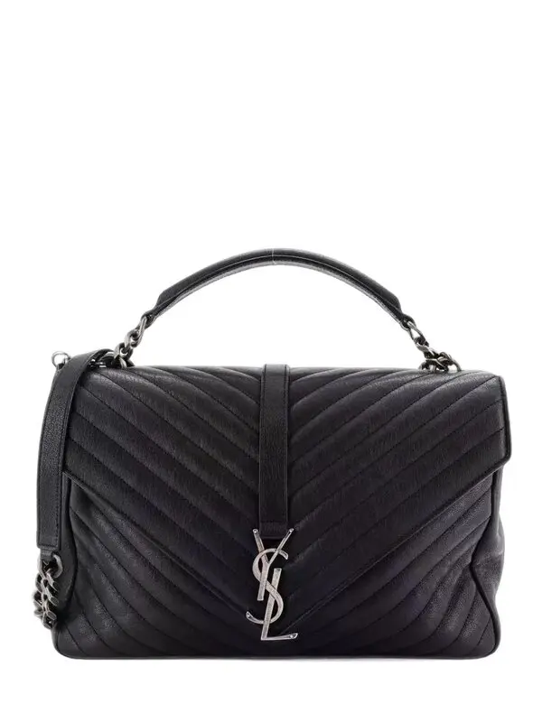 Saint Laurent Monogram College Matelassé Chevron Leather Large Shoulder Bag - Black