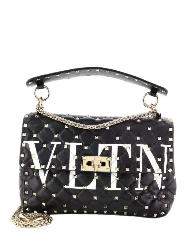 Valentino Garavani Vltn Rockstud Spike Flap Bag Quilted Leather Medium Shoulder Bag - Black