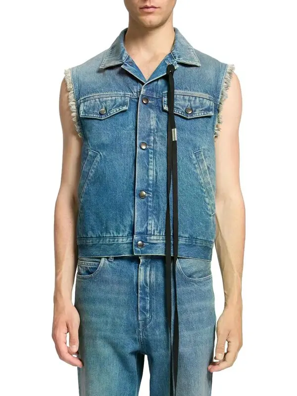 ANN DEMEULEMEESTER Stonewashed Raw-cut Denim Waistcoat - Blue