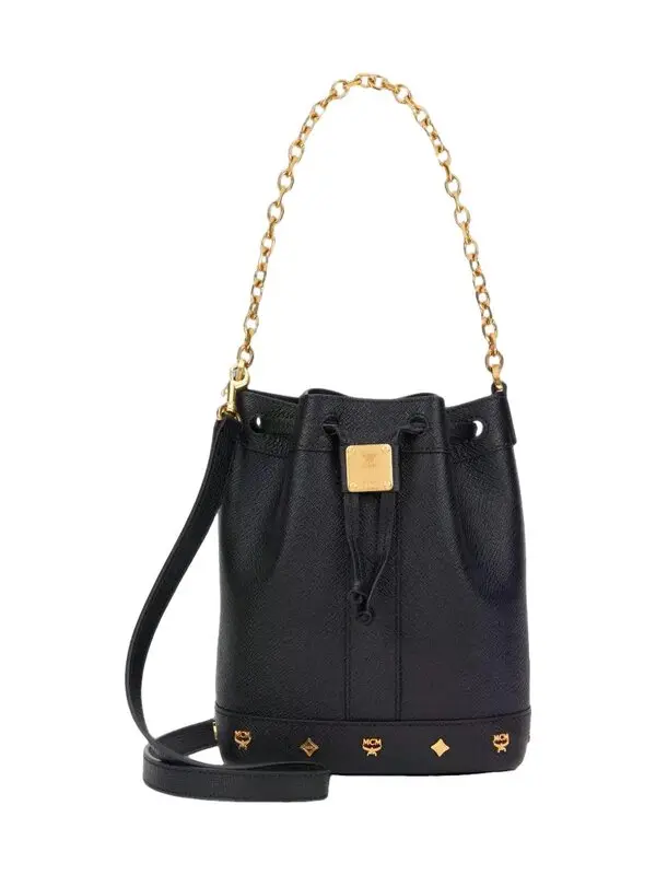 Mcm Mini Pina Logo-plaque Bucket Bag - Black
