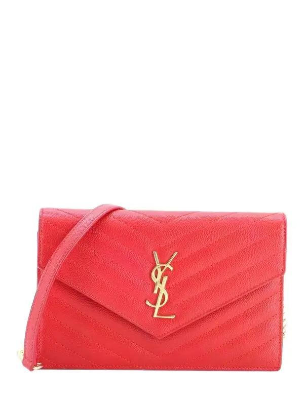 Saint Laurent Classic Monogram Wallet On Chain Matelasse Chevron Leather Small Crossbody Bag - Red