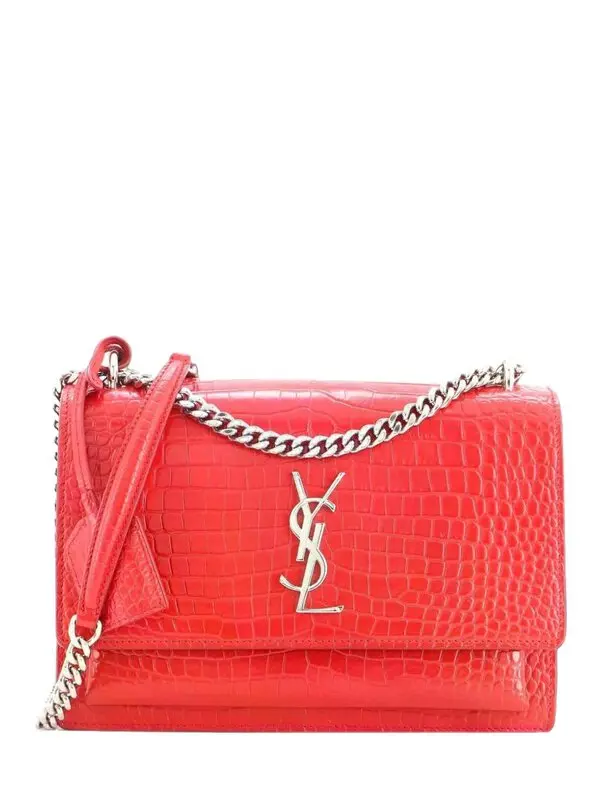 Saint Laurent Crocodile Embossed Leather Medium Cross Body Bag - Red
