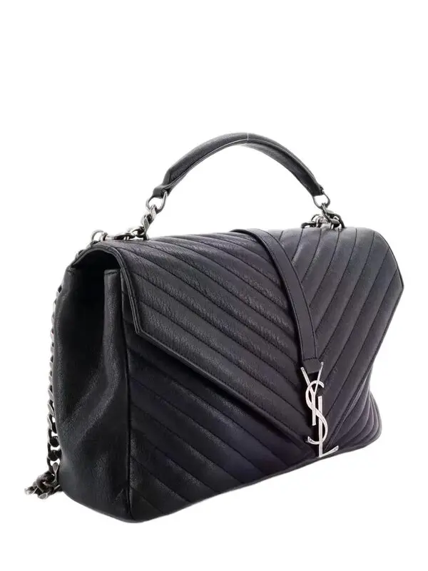Saint Laurent Classic Monogram College Bag Matelasse Chevron Leather Large Shoulder Bag - Black