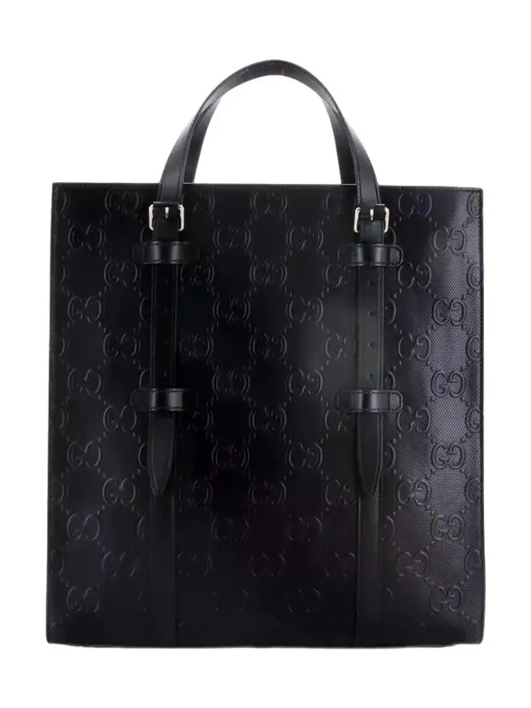 Gucci Gg Embossed Perforated Leather Medium Tote Bag - Black
