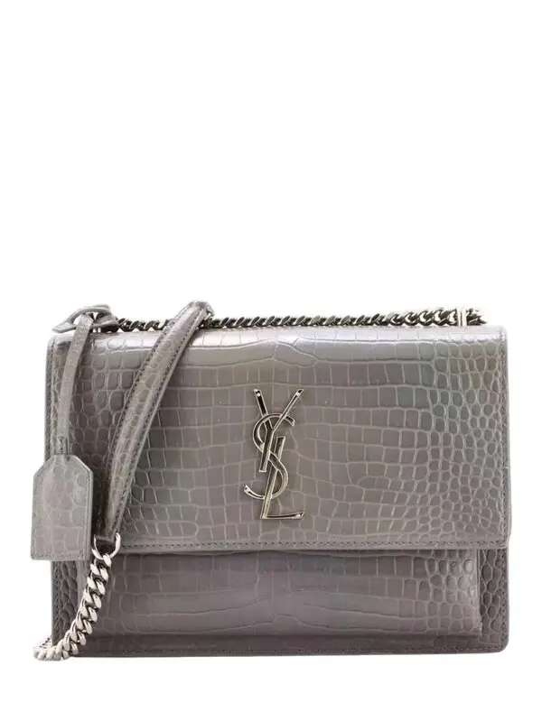 Saint Laurent Sunset Crocodile Embossed Leather Medium Cross Body Bag - Grey