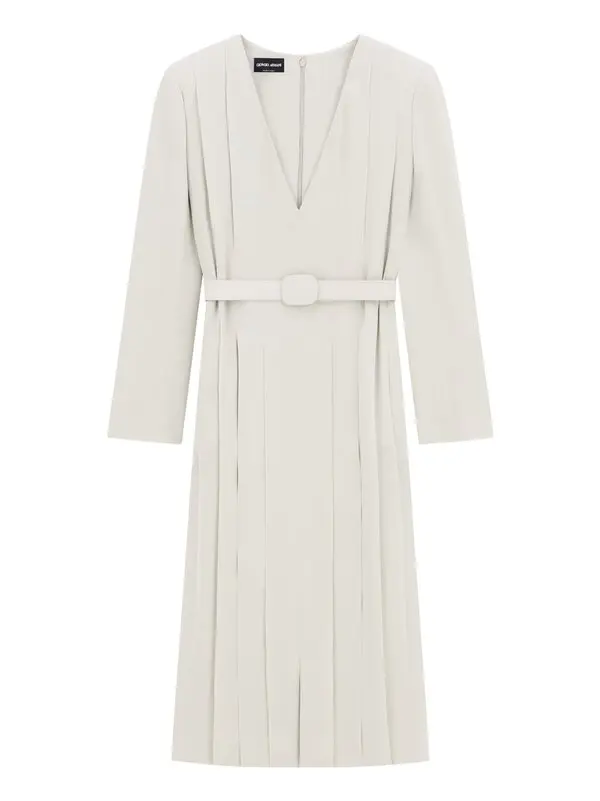 Giorgio Armani Dress In Triple Georgette Silk With A Belt And V-neck - White