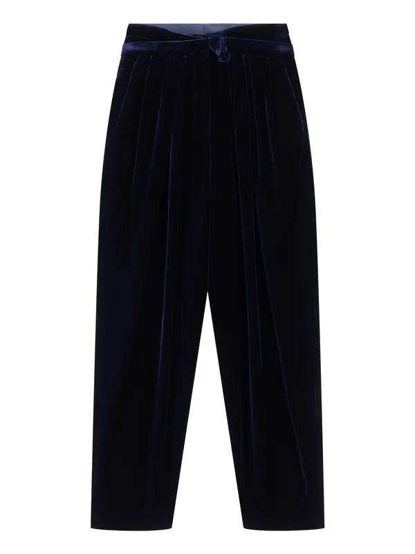 Giorgio Armani Silk Velvet Pleated Trousers - Blue