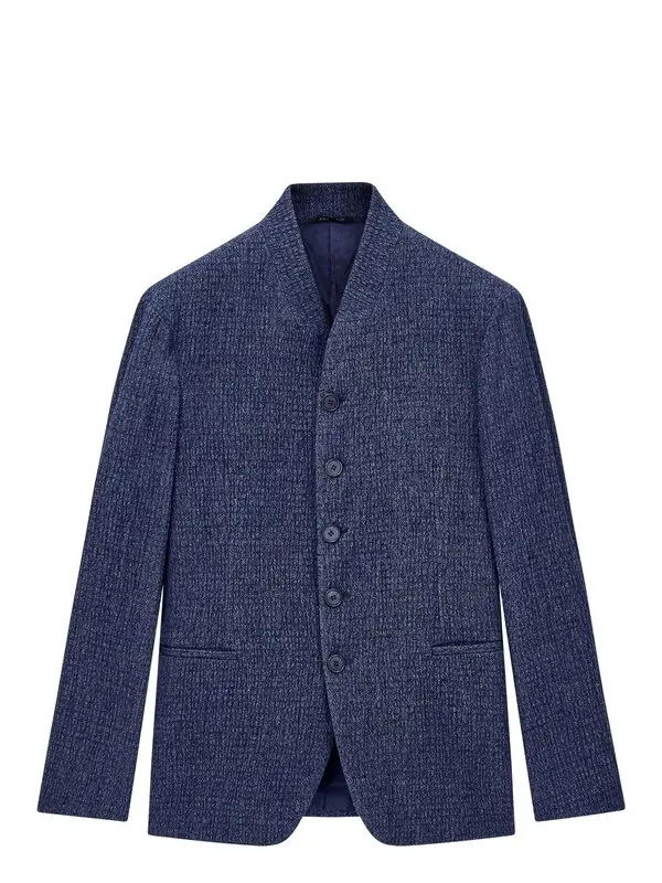 Giorgio Armani Blazer Regular Fit Denim-effect Froissé Wool Silk Cashmere - Blue