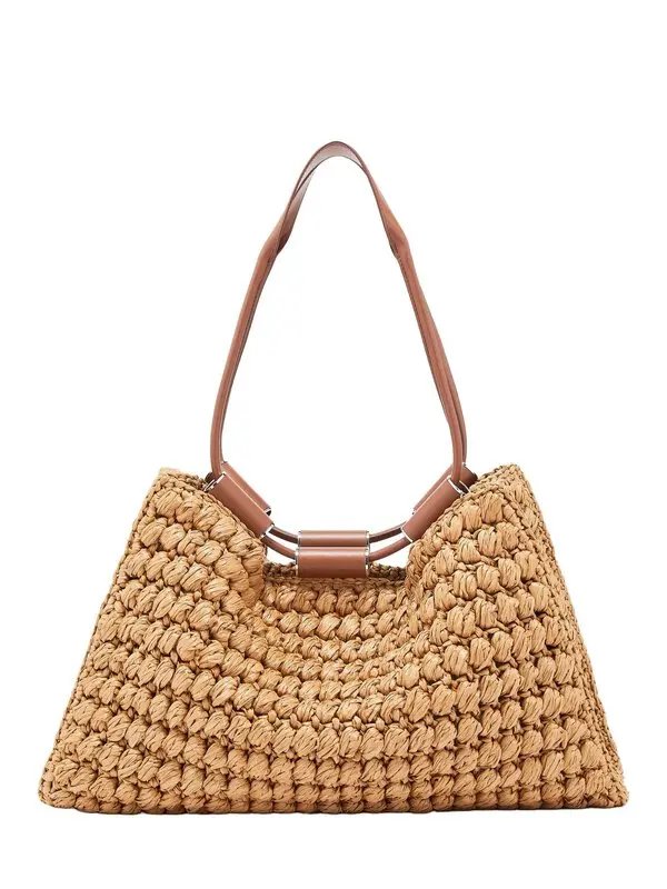 Giorgio Armani Shopping Bag In Viscose Raffia And Smooth Leather - Beige