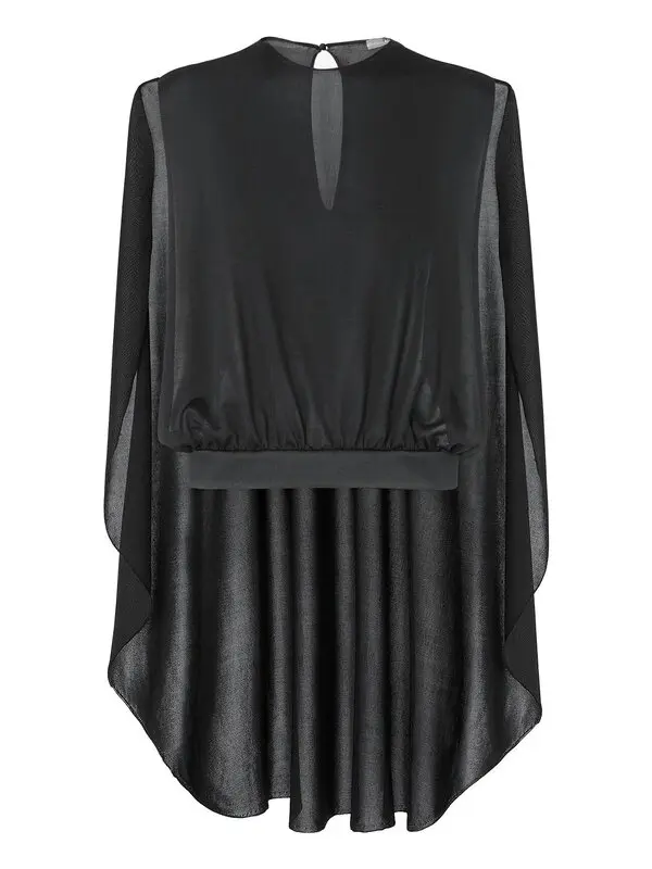 Fendi Silk Satin Cape Effect Top - Black