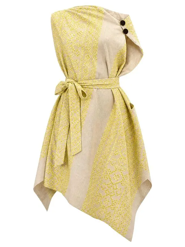 STUART TREVOR Linen Pirate Dress - Yellow