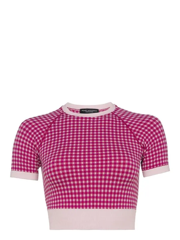 HEART AND SOUL Georgie Vichy Crop Top - White/pink