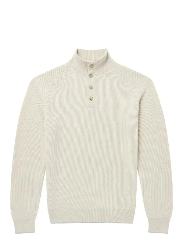 Fedeli Kyoto Ribbed Cashmere Polo Shirt - Neutrals