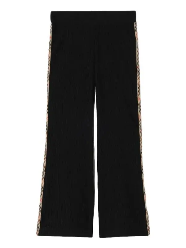 Burberry Check Trim Stretch Cotton Flared Trousers - Black