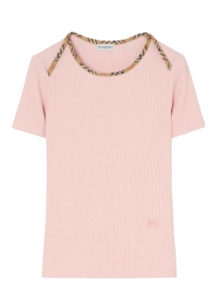 Burberry Check Trim Stretch Cotton T-shirt - Pink